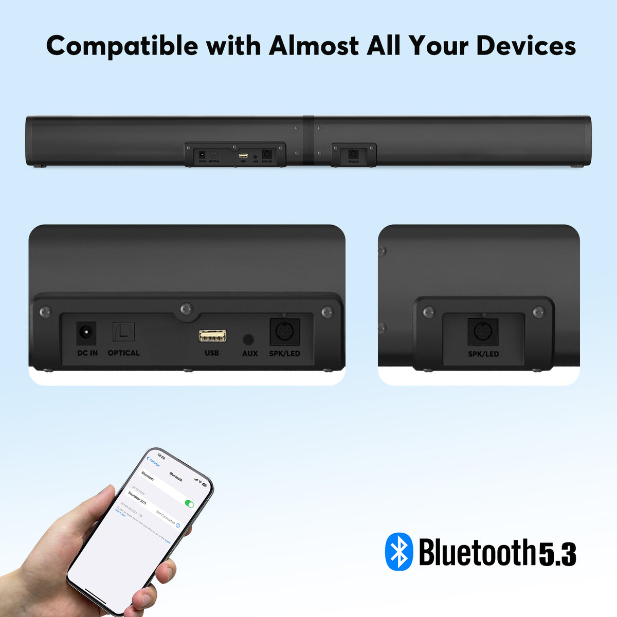 Wohome 2.2 Sound Bar for TV with Built-in Subwoofers, 32 Inches Detach